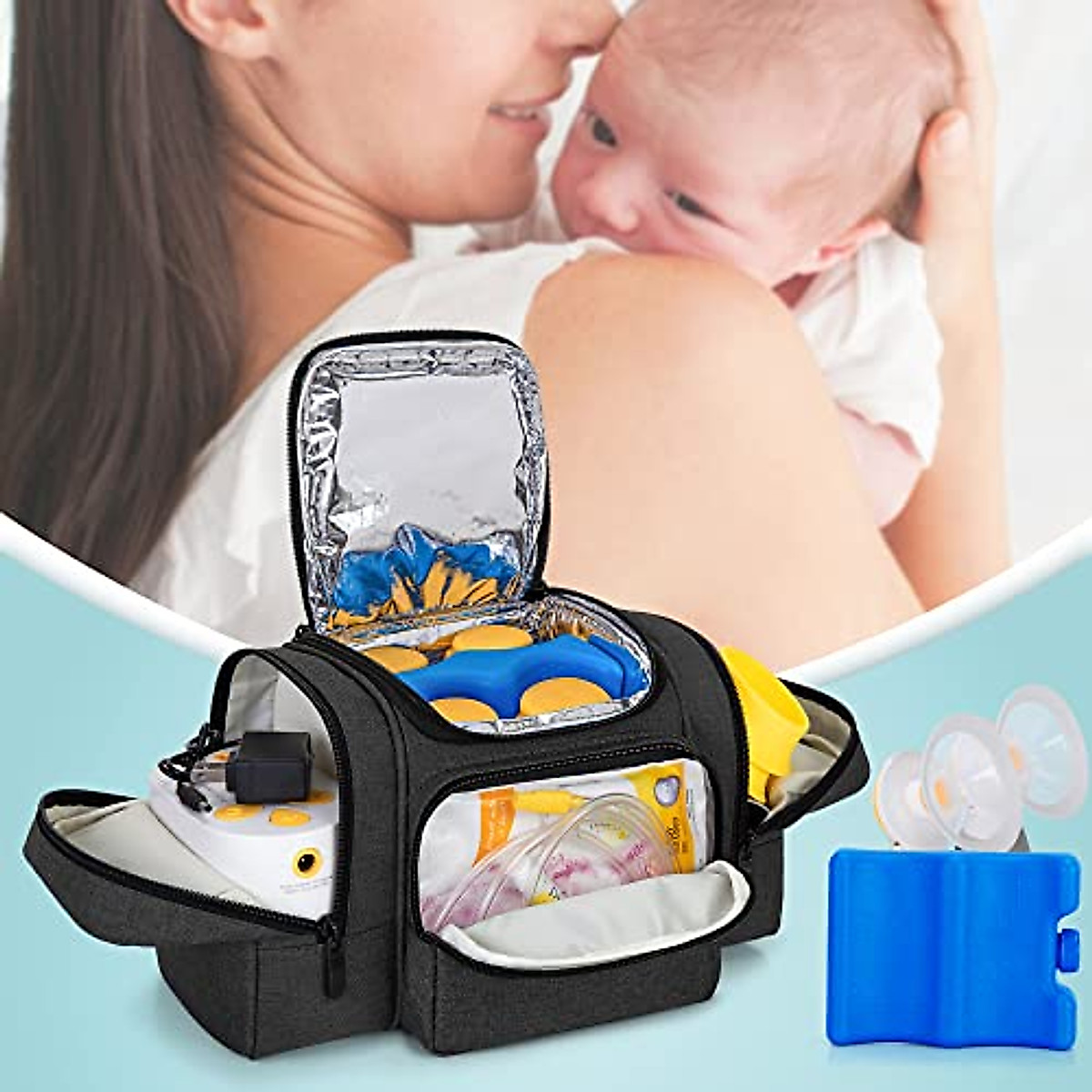 BAFASO Wearable Breast Pump Bag with an Ice Pack, Insulated Breast Pump Bag Compatible with Medela Pump in Style (Patent Pending), Black