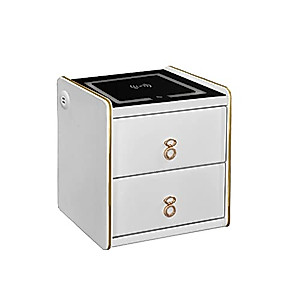 LLLY Armoire Chevet Intelligente avec Chargeur Sans fil LED, Meuble Rangement Multifonctionnel avec Table Bois
