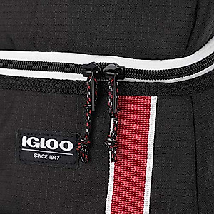 Igloo 30 Can Large Portable Insulated Soft Cooler Backpack Carry Bag, Black/Red