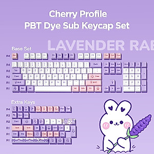 YUNZII Lavender Rabbit Dye Sub PBT Keycaps,140 Full Keys Dye Sublimation PBT Custom Keycaps with Key Puller for Cherry Gateron MX Switches Mechanical Gaming Keyboard(Cherry Profile,Lavender Rabbit)
