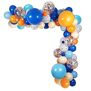 115 Pack Blue Orange Dog Theme Party Balloons Garland Decorations, 18" 10" 5" Bulk Balloons Blue Orange Skin Colors for Kids Family Birthday Party Supplies