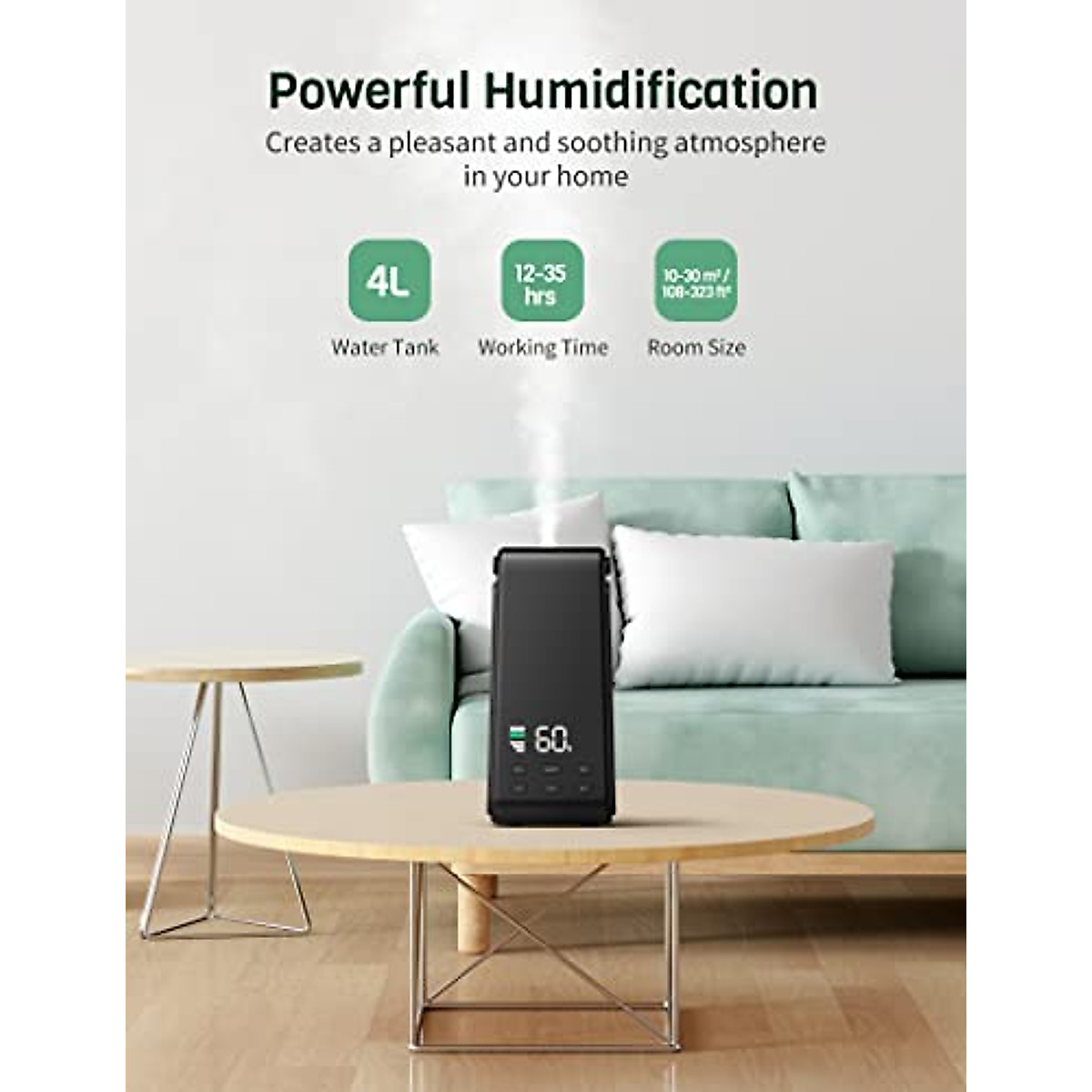 4L Quiet Humidifiers for Large Room,Ultrasonic Cool Mist Humidifiers with Humidistat,Plants humidifier indoor,Easy Use,LED Display,Sleep Mode,Large Room Humidifiers for Bedroom/Home/Office/Living Room