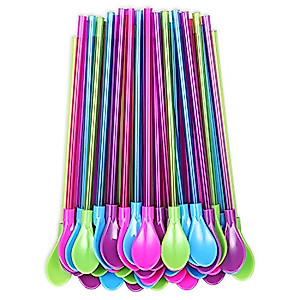 OKGD Set of 40 Hard Plastic Spoon Straws 9 Inch Detachable Straws Kitchen Utensil Stirring Spoon Coffee Spoon (4 Color)