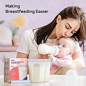 Nuliie 7 Pcs Reusable Silicone Breastmilk Storage Bags, 12oz/360ml Double Leak-Proof Breastmilk Freezer Bags, BPA Free Self-Standing Milk Bags for Breastfeeding, Baby Food Pouches