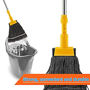 Tiemlet Mop Handle Commercial Heavy Duty - 62-inch Stainless Steel Metal Commercial Mop Stick, Adjustable for Industrial & Household Floor Cleaning, Clamp Mop Handle Quick Change for Wet Mop