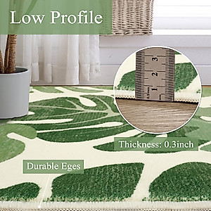 Lukinbox Leaf Indoor Outdoor Area Rugs for Patio, 5x7 Green Washable Living Room Rug Tropical Monstera Plant Non-slip Bedroom Rugs, Large Accent Area Carpets for Dinning Room Porch