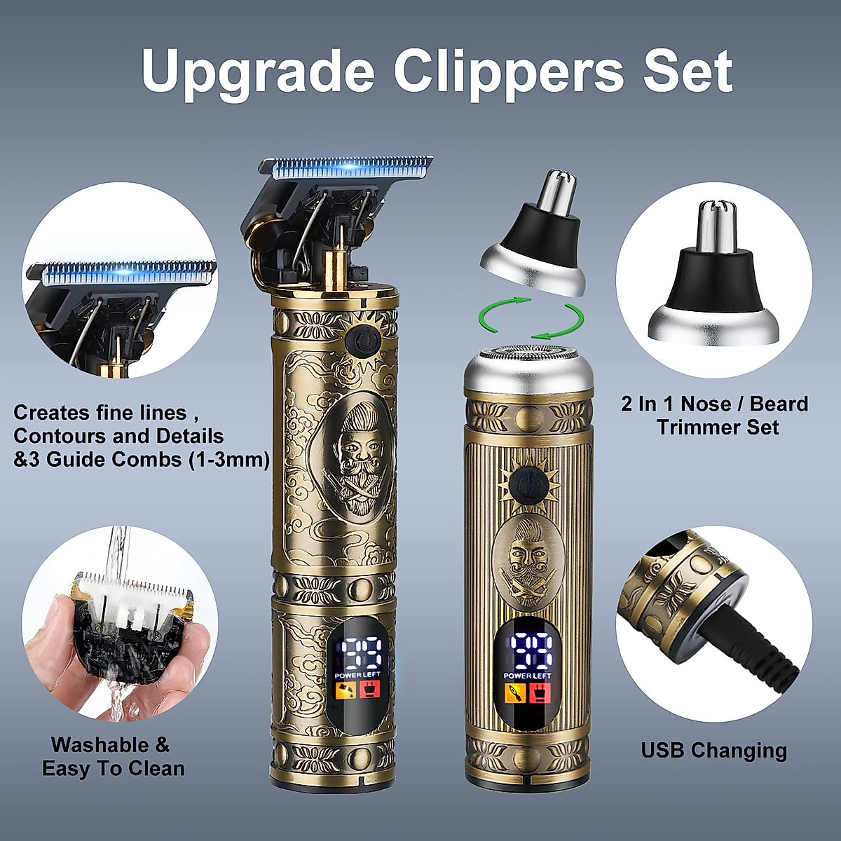 EHJYO Hair Clippers for Men Professional Cordless Hair Clippers, USB Rechargeable Clippers for Hair Cutting-LCD Display Gifts for Men Him