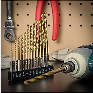 NORTOOLS Hex Shank Drill Bit Set 13 PCS High Speed Steel Titanium Coated Twist Drill Bits 1/4 Inch Quick Change Hex Driver Set for Wood Plastic Aluminum Alloy (1/16" - 1/4")