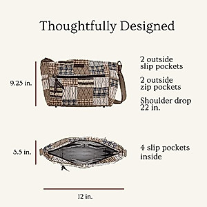Bella Taylor Ashmont Claire Quilted Cotton Country Patchwork Crossbody Shoulder Bag With Pockets and Compartments