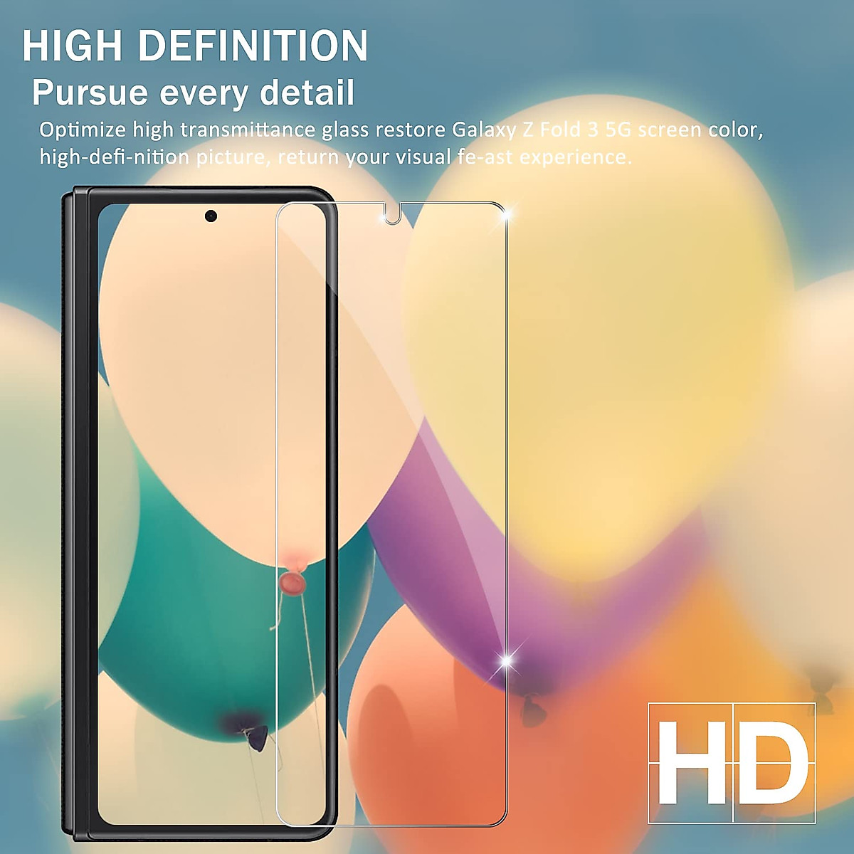 Galaxy Z Fold 3 5G Screen Protector + Camera Lens Protectors By YEYEBF, [2+2 Pack] Full Coverage Tempered Glass Screen Protector for Galaxy Z Fold 3 [Case-Friendly][Anti-Shatter][3D Glass]