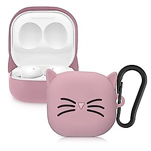 kwmobile Silicone Case Compatible with Samsung Galaxy Buds 2 Pro/Buds 2 / Buds Live Case Cover - Cat Black/Pink