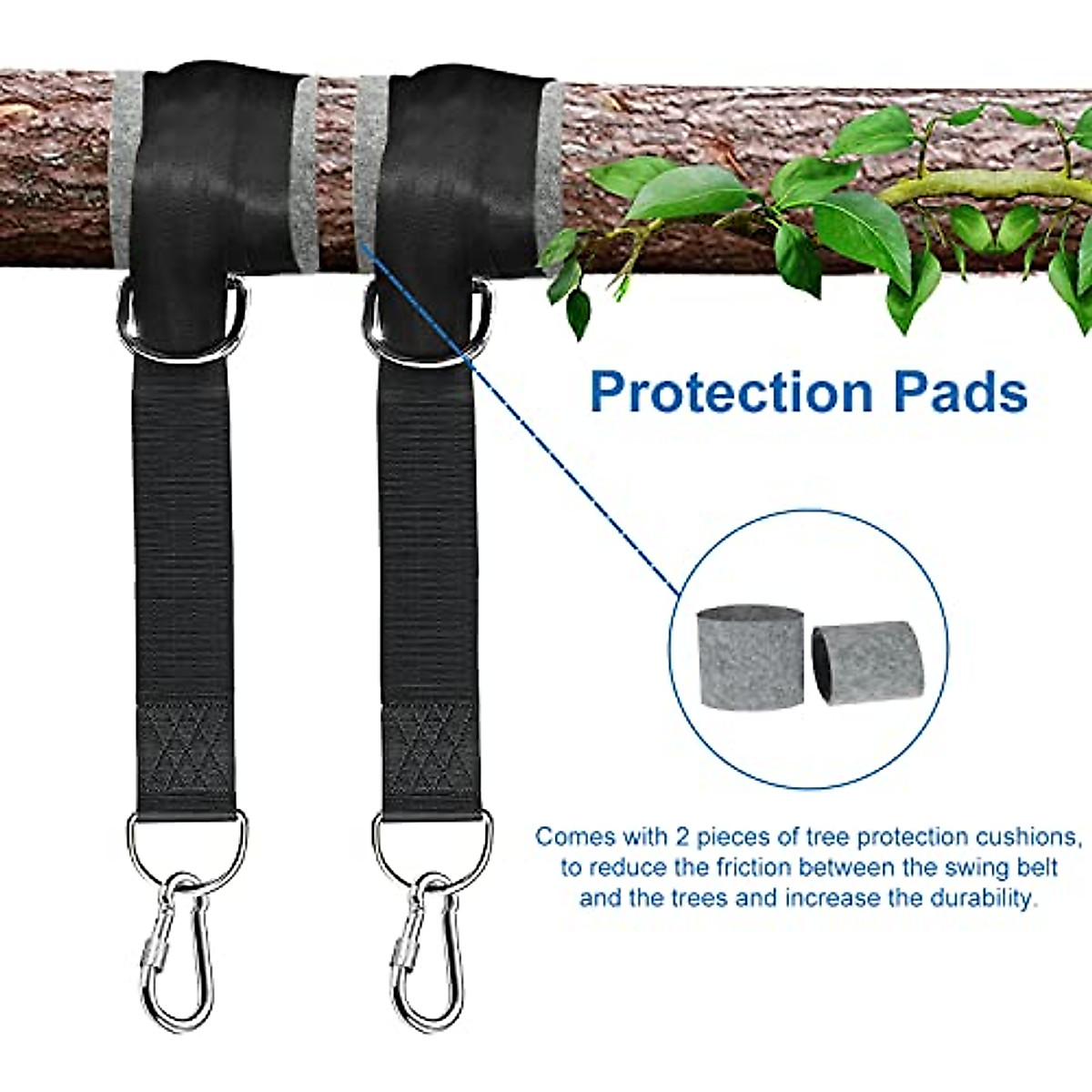 Anti-Broke Tree Swing Hanging Straps Kit Holds 2000 lbs Heavy Duty 5FT Extra Long, 2 PCS Tree Swing Straps Waterproof Straps/ 2 Safer Lock Carabiners/ 1 Bag, for Hammock, Camping, Easy Installation