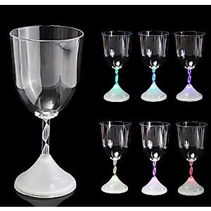 LED Light Up Flashing Wine Goblet Wine Glasses Plastic Flashing Cups 8 oz, Set of 6