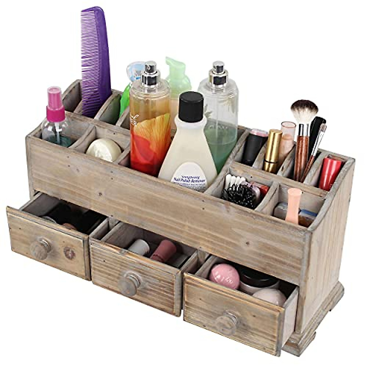 Creekview Home Emporium Wooden Cosmetic Storage - 3 Drawer Rustic Makeup Organizer for Beauty Products, Brushes, Jewelry