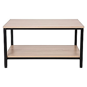 Flash Furniture Finley 2-Tier Rectangular Coffee Table - Modern Engineered Driftwood Finish Top - Black Steel Tube Frame - Lower Shelf