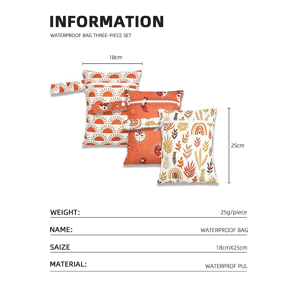 Wet Dry Bags for Baby Cloth Diapers - Waterproof Reusable Washable Travel Bags, Gym Bag, Pool, Daycare Soiled Baby Items Yoga Gym Bag for Swimsuits & Wet Clothes 3 pcs/set 7*9.8 Inch (Leaf)