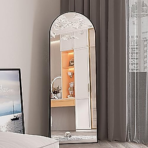 Elemango 64"x21" Arched Floor Mirror Full Length Mirror, Full Body Wall Mirror with Aluminum Frame, Arched-Top Full Mirror Standing Hanging or Leaning, Dressing Mirror for Bedroom Living Room, Black