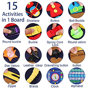 Busy Board Montessori Toys for Toddlers, Sensory Toys Gifts for 3+ Year Old Boys & Girls, Preschool Toddler Activities Educational Travel Toy Learning Basic Dress Skills