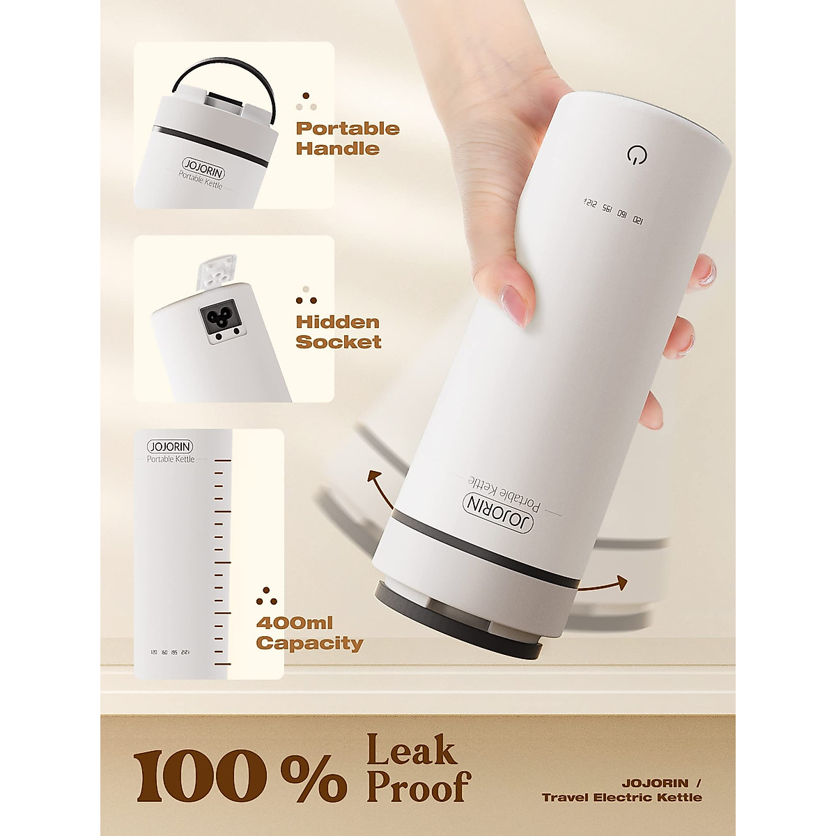 Portable Electric Kettle, 400ml Travel Electric Kettle with 4 Variable Presets, Stainless Steel with Automatic Shut off & Fast Boil Tea Kettle Water Boiler, Grey