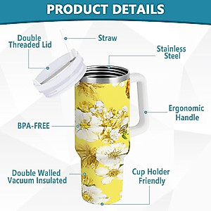 Burbuja Tropical Fruits Flowers 40oz Insulated Tumblers with Handle and Straw Lid, Double Wall Stainless Steel Travel Mug Leak-Proof, BPA Free, Gift for Mom Dad