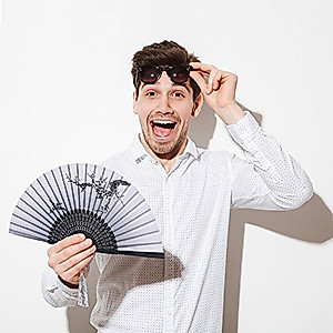 Zonon Handheld Floral Folding Fans Hand Held Fans Silk Bamboo Fans with Tassel Women's Hollowed Bamboo Hand Holding Fans for Women and Men (2 Gray, 2 Black)