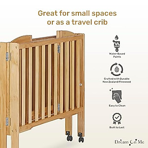 Dream On Me 2 in 1 Portable Folding Stationary Side Crib in Natural, Greenguard Gold Certified , 40x26x38 Inch (Pack of 1)
