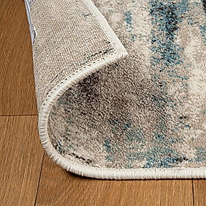 SUPERIOR Indoor Large Area Rug, Striped Damask Modern Decor for Living/ Dining Room, Office, Bedroom, Entryway, Kitchen, Dorm, Hardwood Floor Throw, Jute Backed, Taia Collection, Blue-Cream, 5' x 8'