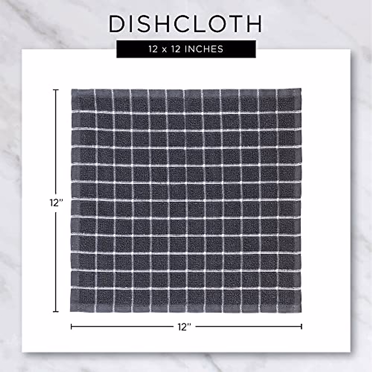 DII Basic Terry Collection Windowpane Dishcloth Set, 12x12, Gray, 6 Piece