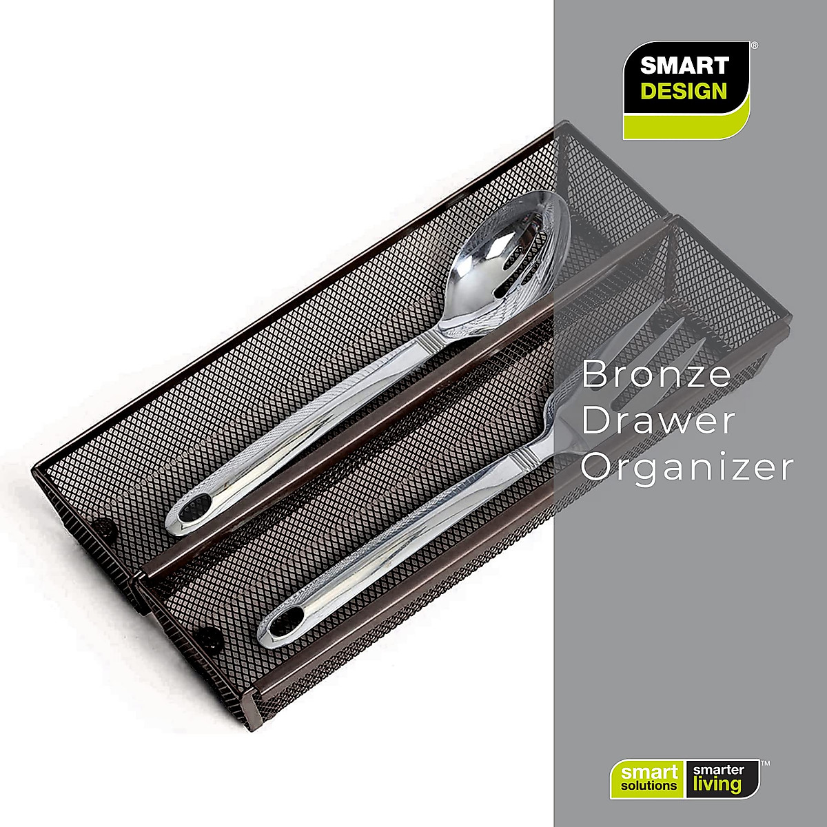 Smart Design Drawer Organizer - 12 x 3 Inch - Steel Metal Mesh Tray - with Interlocking Arm Connection - Utensils, Silverware, Organization - Kitchen - Bronze
