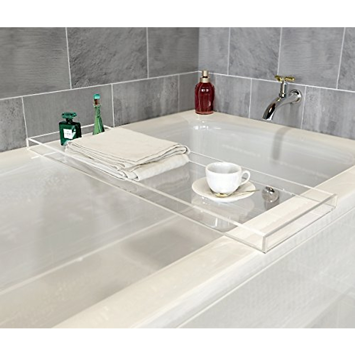 ONELUX Durable Clear Acrylic Towel Tray,Lucite Bathtub Caddy