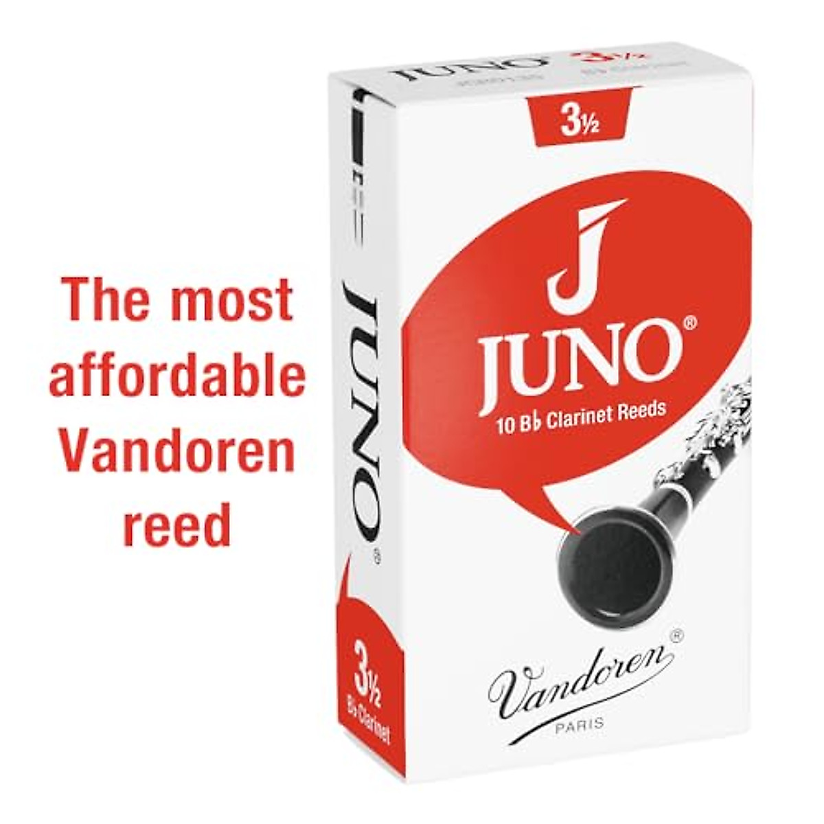 Vandoren JUNO Bb Clarinet Reeds, Strength 3.5, Box of 10, JCR0135