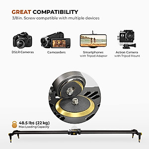 LimoStudio (Upgraded) 47 in Carbon Fiber Camera Slider / 120cm Dolly Track Rail, Smooth Bearing Stabilizer, Height Adjustable, Spirit Level, AGG1982