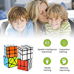 4-Pack YJ Cube Set - Included 3x3 YJ Fluctuation Angle Puzzle Cube - 2x3 YJ Wheel Puzzle Cube - 3x3 YJ Mirror Puzzle Cube 6 Color - 3x3 YJ Square King Puzzle Cube