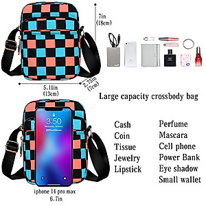 WYAQJLV Small Crossbody Cell Phone Purse for Women Girls Mini Messenger for Checkered Shoulder Bag Wallet (black and white plaid)