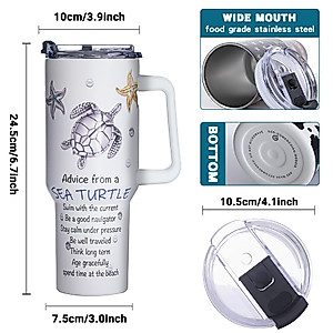 Gome 40 oz Sea Turtle Tumbler with Handle - Insulated Stainless Steel Ocean-Themed Cup with Lid and Straw - Keeps Drinks Cold and Hot,Birthday Gifts for Women - Hand Wash Only