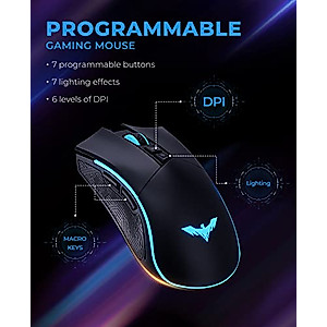 havit Mechanical Keyboard and Mouse Combo RGB Gaming 104 Keys Blue Switches Wired USB Keyboards with Detachable Wrist Rest, Programmable Gaming Mouse for PC Gamer Computer Desktop (Black)