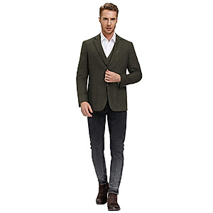 Men's Irish Wool Blend Blazer Notch Lapel Herringbone Tweed Sport Coat Army Green L