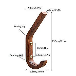 LONANGG 6 PCS Wooden Hook Retro Hook Black Walnut Coat Hook Wall Mount - Handcraft hat Rack for Clothes hat Hanger Towel, Wooden Wall Hanger Wall Organizer Decoration
