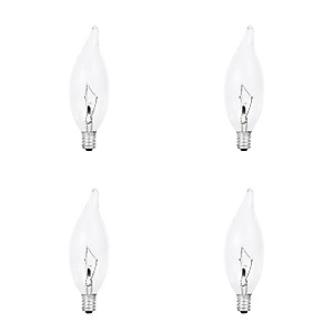 SYLVANIA Double Life Incandescent Light Bulb, B10, 25W, 150 Lumens, 2850K, Candelabra Base, Clear, Soft White - 4 Pack (13306)