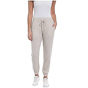 Brigg Women's Linen Blend Relaxed Fit Jogger Sweatpants Yoga Trouser Pants (X-Large, Tan)