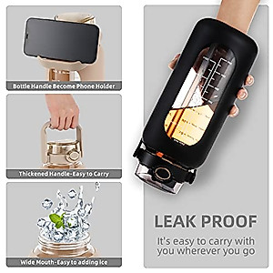 SIEROZUR 74oz Glass Water Bottle Jug with Straw 2.2L Large Half Gallon Motivational Bottle with Handle and Time Marker Wide Mouth Water Canteen with Silicone Sleeve