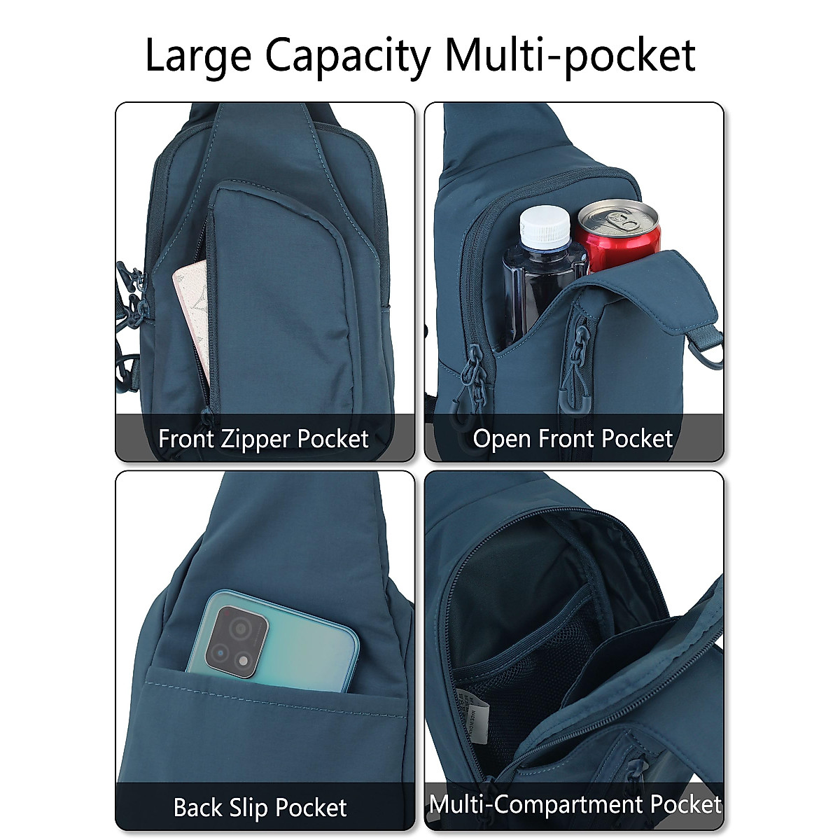 Niumike Small Sling Bag Crossbody Chest Bags Daily Backpack with Adjustable Straps for Women Men Casual Outdoor Traveling Hiking, Blue