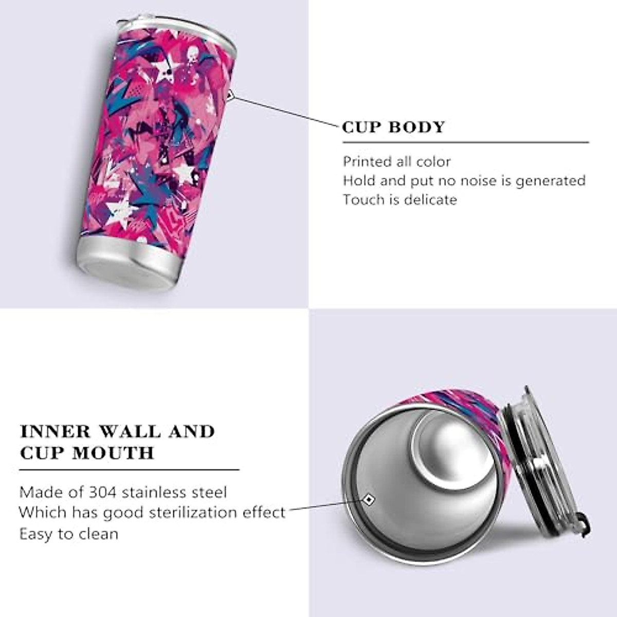 sanluoli Graffiti Art Stars Red Absttract Stainless Steel coffee cups with Straw Lid travel coffee mug for Water, Iced Tea or Coffee reusable vacuum insulated tumbler with lid 20 OZ