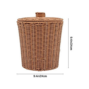 DOITOOL Wicker Storage Basket with Lid Round Rattan Storage Basket for Storage, Wicker Waste Basket for Bedroom, Bathroom, Offices Or Home ( 24x24cm ）