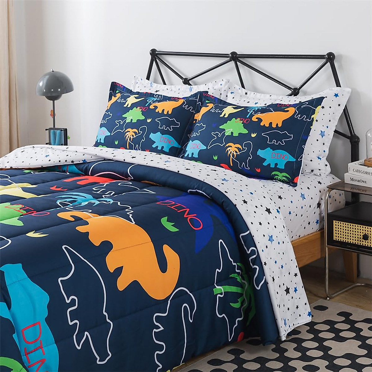 lishjekee Dinosaur Comforter Full for Kids 7Pieces Dinosaur Comforter Set Bed in A Bag for Boys Teens T-Rex Dino Bedding Sets Jungle Dinosaur Comforter and Sheets Set Home Decor