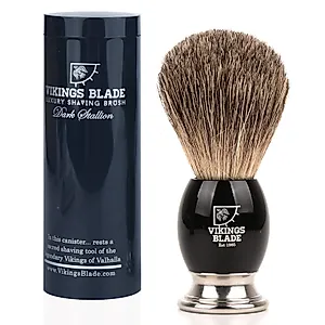 Luxury Shaving Brush for Men by VIKINGS BLADE, Ultra Heavy Acrylic & 316L Steel Handle, Super Strong Knot Backbone, Minimal Shedding, Fast Lather, Extremely Smooth & Plush on Skin (Dark Stallion)