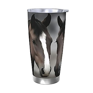 EKPRAVDKTF Cute Two Horses 20oz Insulated Stainless Steel Tumbler With Lids And Straws, Double Wall Vacuum Travel Coffee Mug, Thermal Cup For Cold & Hot Drinks, Reusable Metal Straw & Brush