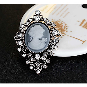 Ezing Vintage Princess Frame Crystal Cameo Brooches Pins Set for Women (C)