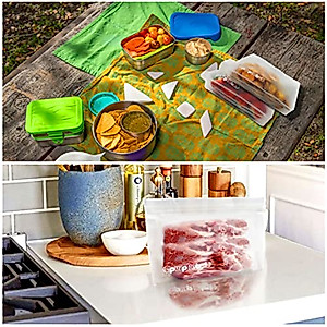 Reusable Freezer Bags, 8 Pack PEVA Material Reusable Storage Bags, Leak proof Reusable Bags Silicone, Reusable Gallon Bags, Plastic Free for Fruit, Marinate Meat, Cereal, Sandwich, Snack, Travel Items