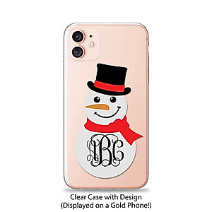 Case Charming Christmas Case for iPhone 15 14 Pro Max 13 mini 12 11 XS XR X 10S 10R 10 8 Plus 7 SE Personalized Custom Monogram Clear Initials Transparent See Through Rubber with Design Snowman